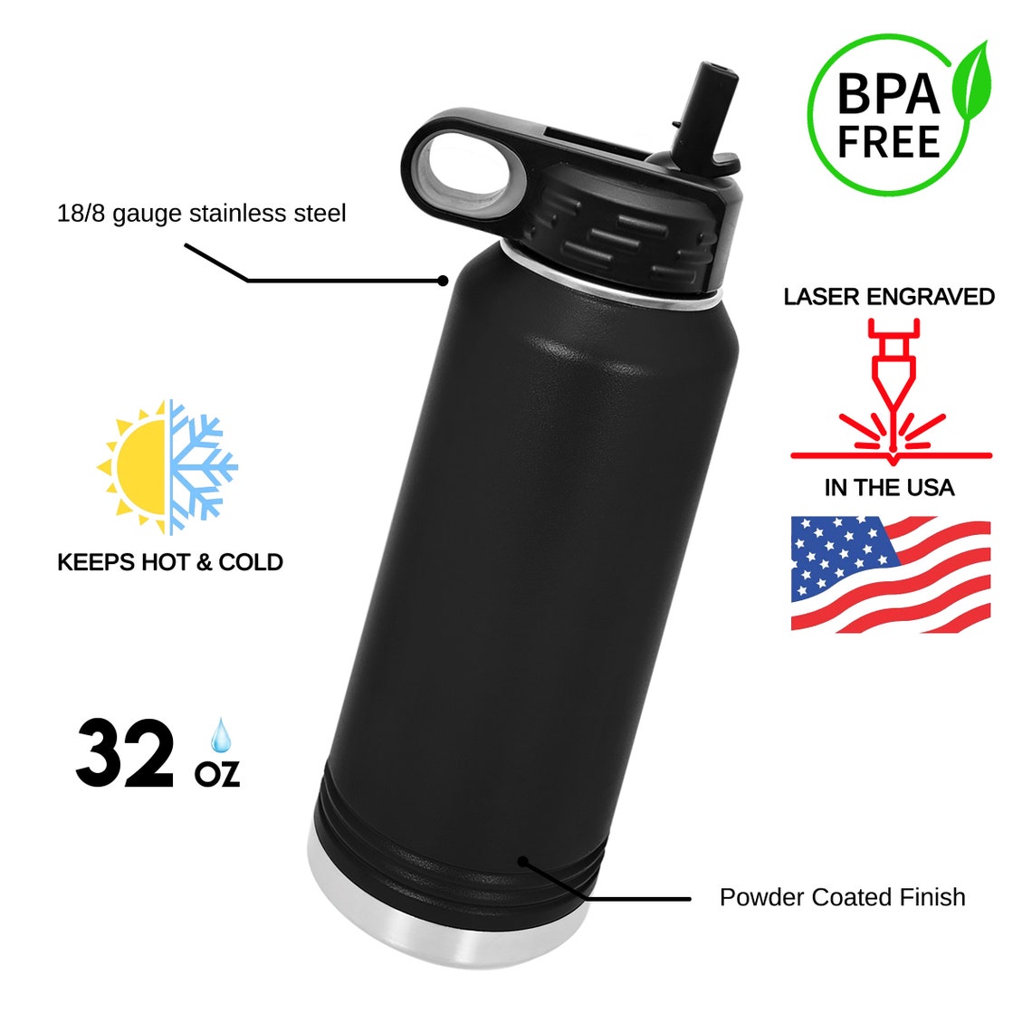 Custom Engraved Water Bottles With Your Logo or Image Laser - Etsy