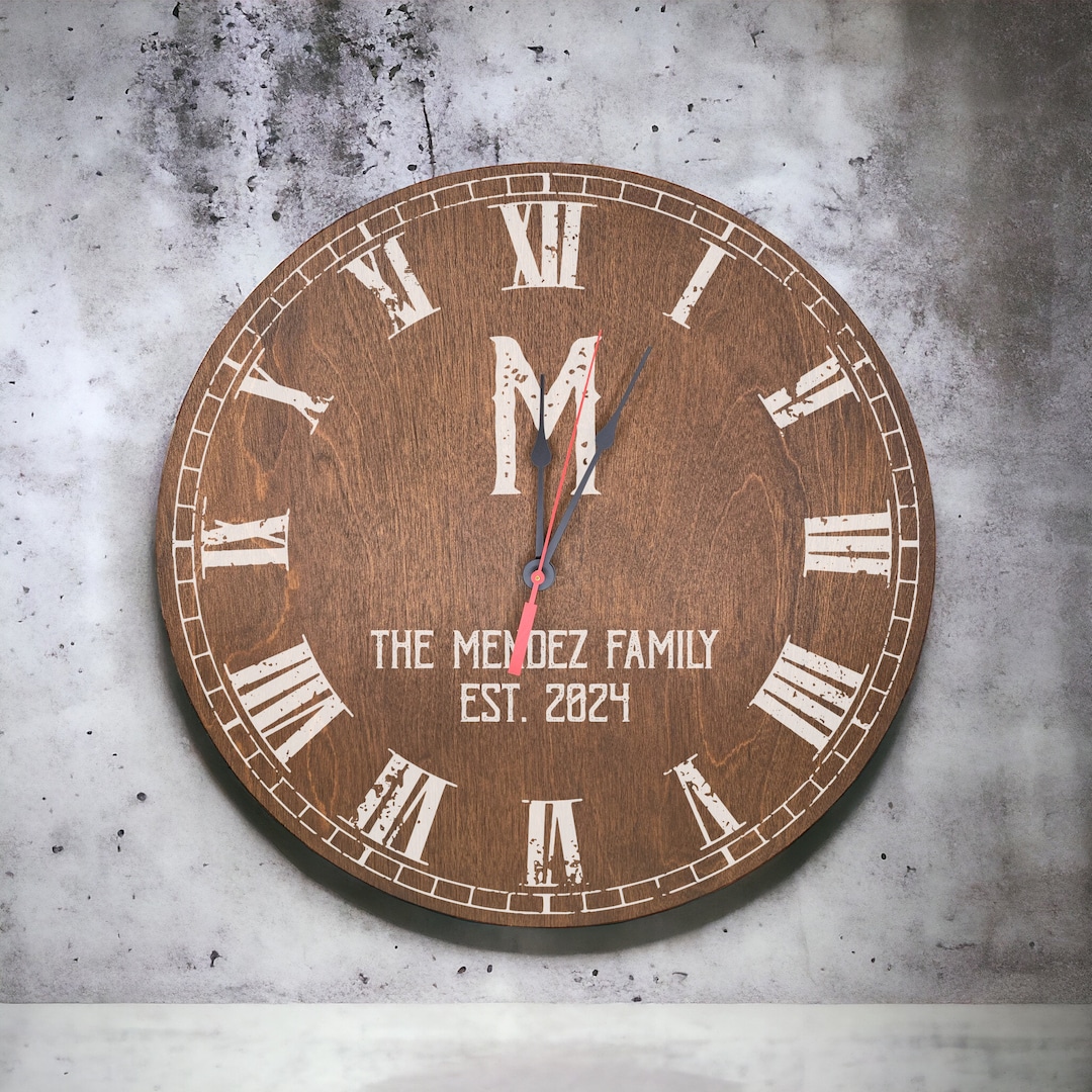Personalized Clock, Custom Printed Rustic Style Wood Clock, Monogram ...