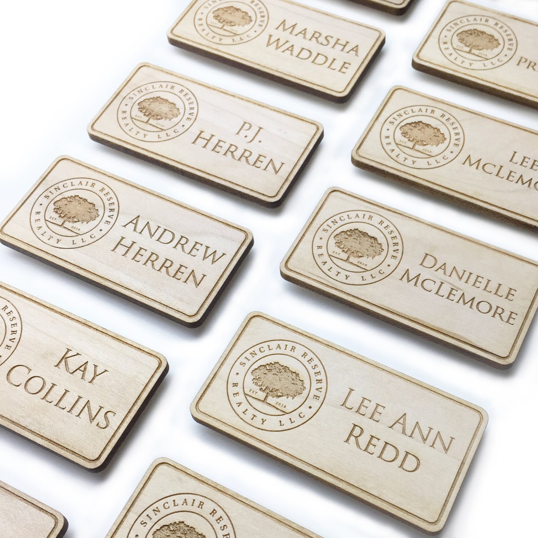 Wood Name Tag, Company Name Tag, Personalized Name Tag, Engraved Name ...