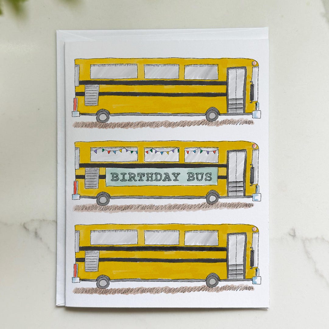 School Bus Birthday Card – Playful Children's Illustration - Etsy