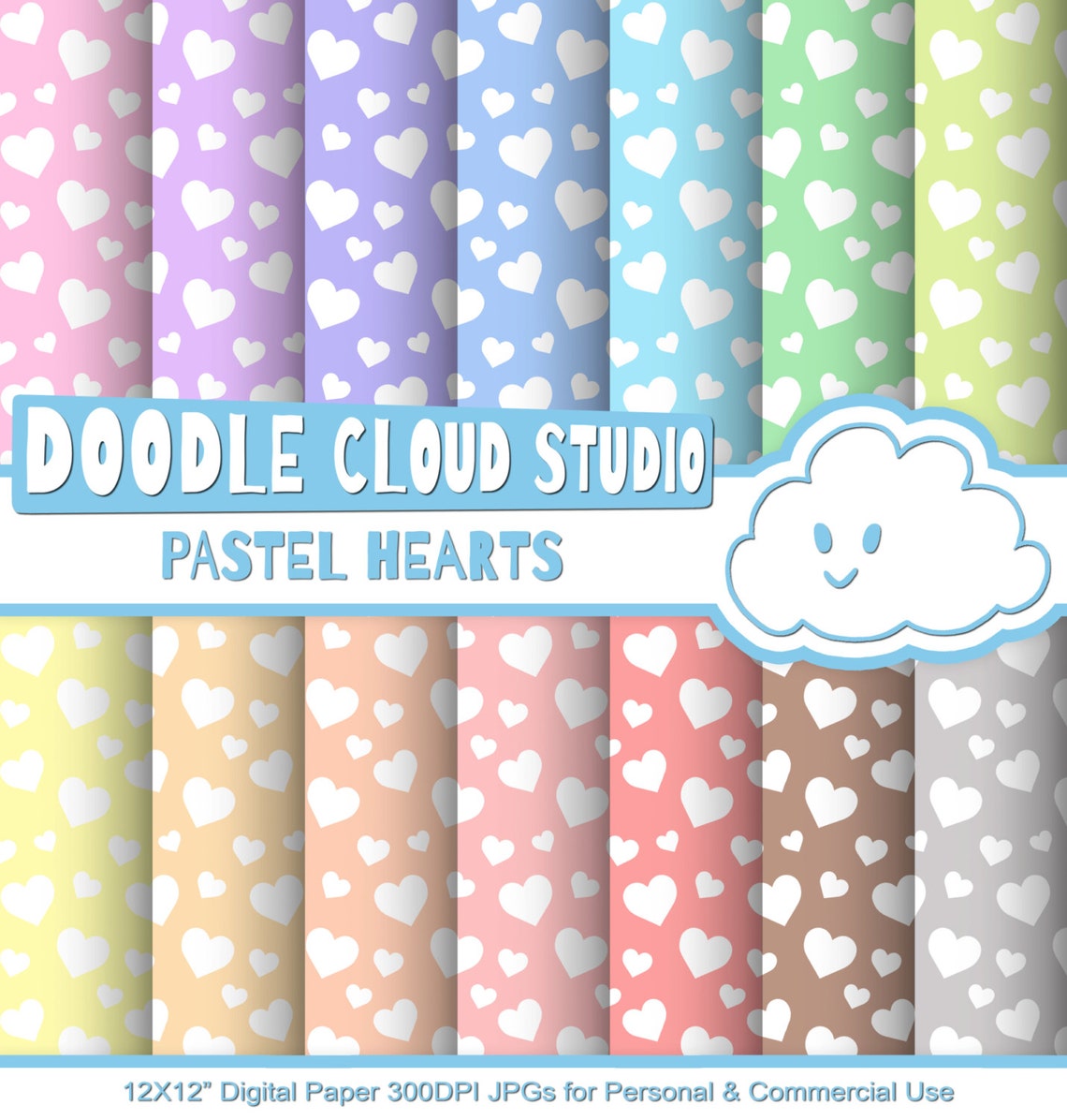 Pastel Hearts Digital Paper Hearts Patterns Digital Hearts | Etsy