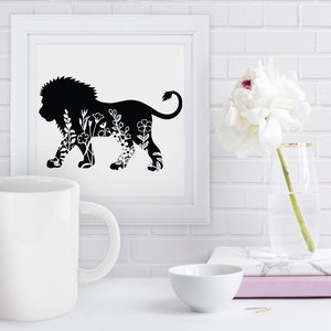 Lion SVG, Floral Lion SVG Files for Silhouette Cameo and Cricut. Flower ...