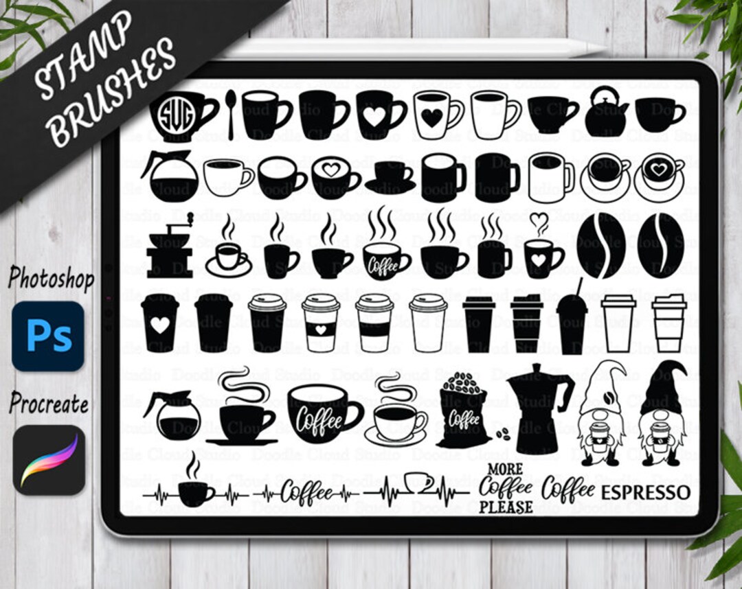 Coffee Stamps Brushes for Procreate and Photoshop. Procreate Stamp and ...
