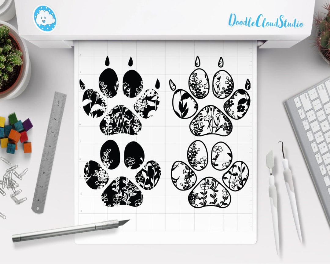Floral Pet Paw SVG, Dog Svg, Cat Svg, Floral Pet Paw SVG for Silhouette ...