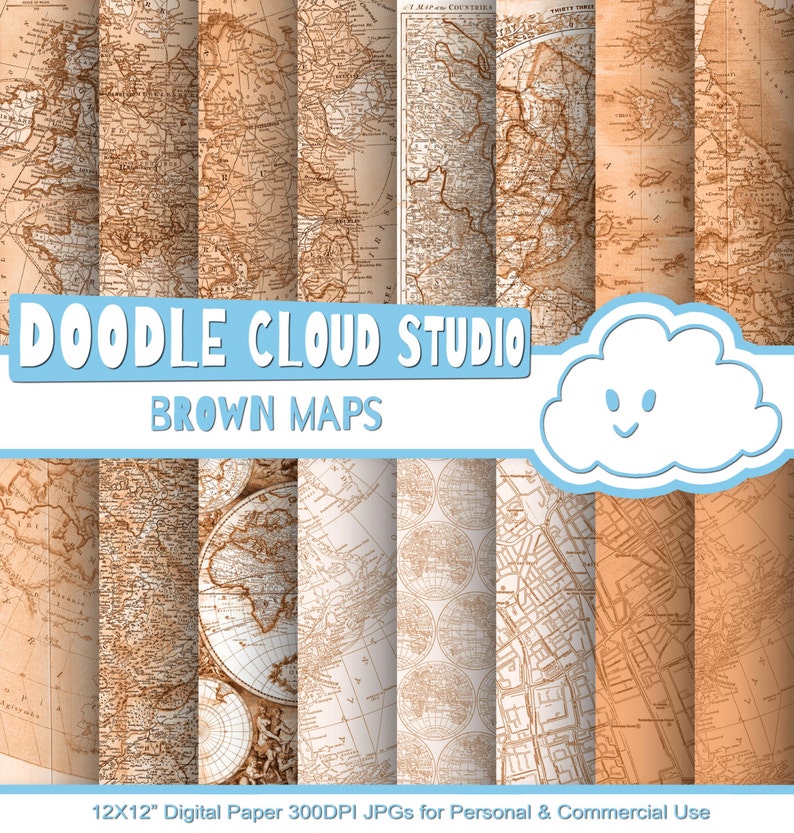 Brown Vintage Maps digital paper Old World Map City Map | Etsy