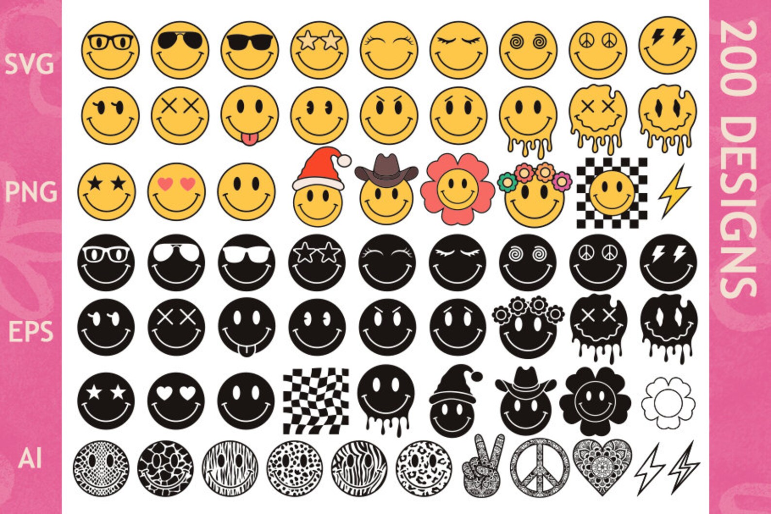 200 Retro Clipart and Cut Files, 70s Hippie, Groovy, Boho, Cute Clipart ...