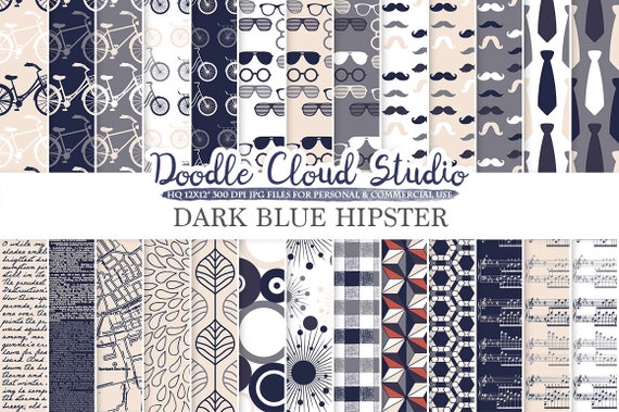 Navy Blue Cream Gray Hipster digital paper, Vintage Father's day tie ...