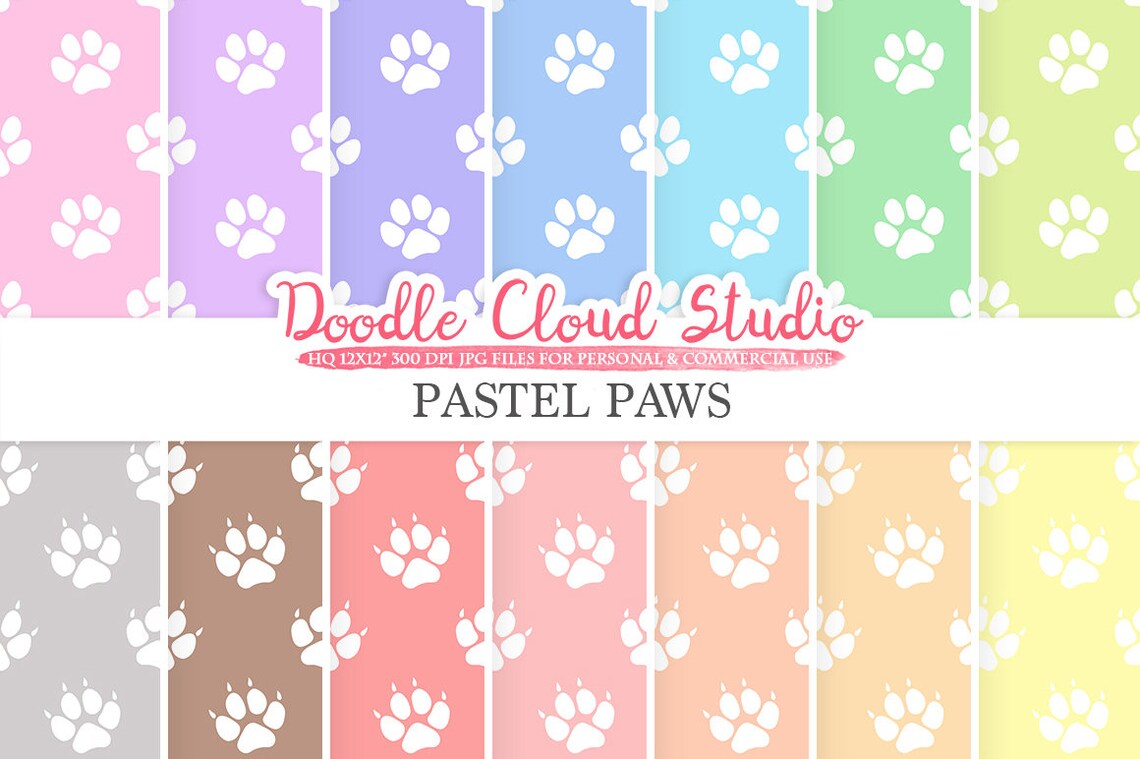 2 Sets of Pastel Paws Digital Paper Paw Prints Pattern | Etsy