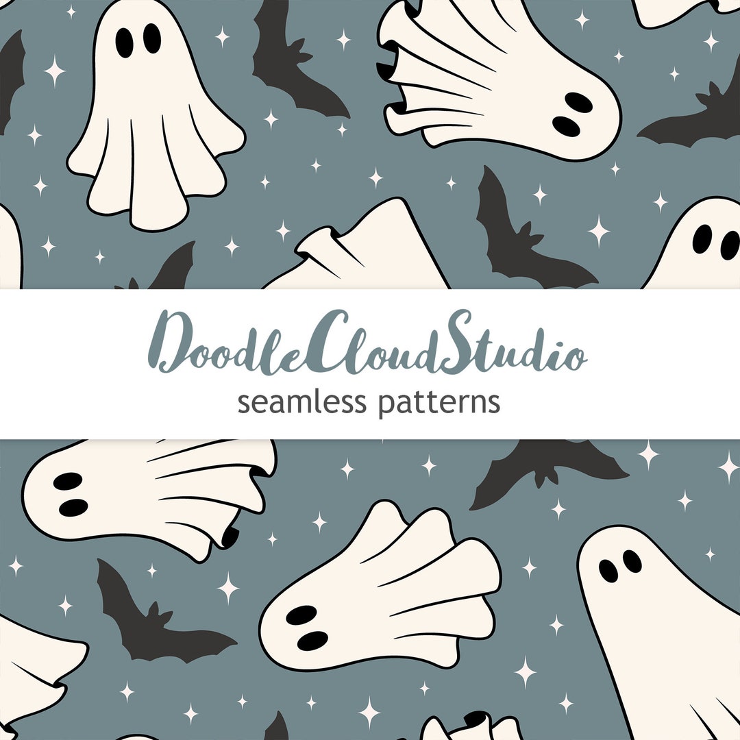 Boho Halloween Seamless Digital Pattern, Halloween Ghosts Repeat ...