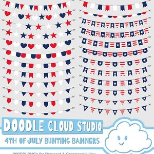 4th of July Bunting Banners Clipart, Patriotic Flags, Stars & Stripes ...