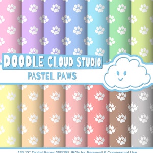 2 Sets of Pastel Paws Digital Paper, Paw Prints Pattern, Digital Paws ...