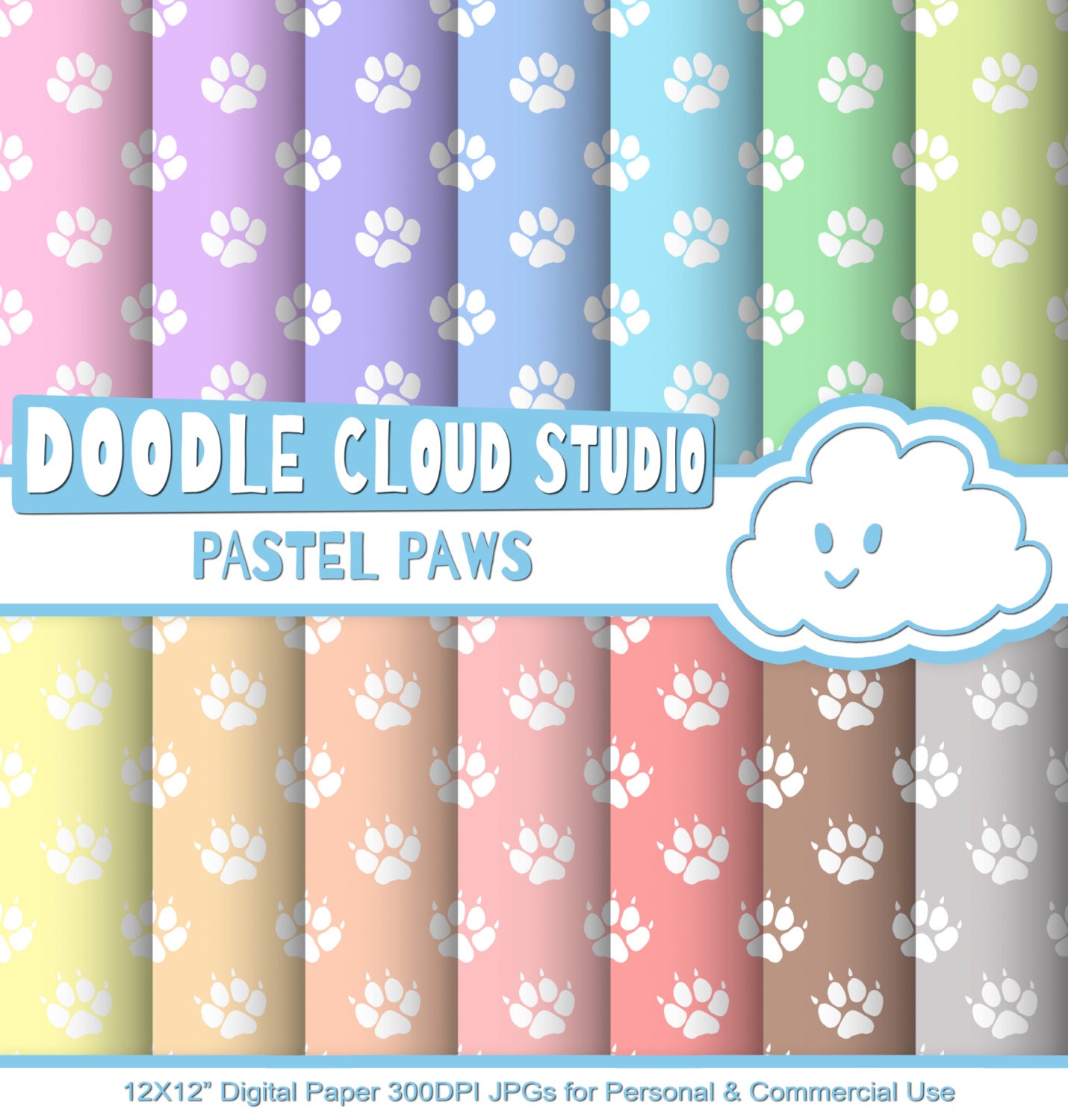 2 Sets of Pastel Paws Digital Paper Paw Prints Pattern | Etsy