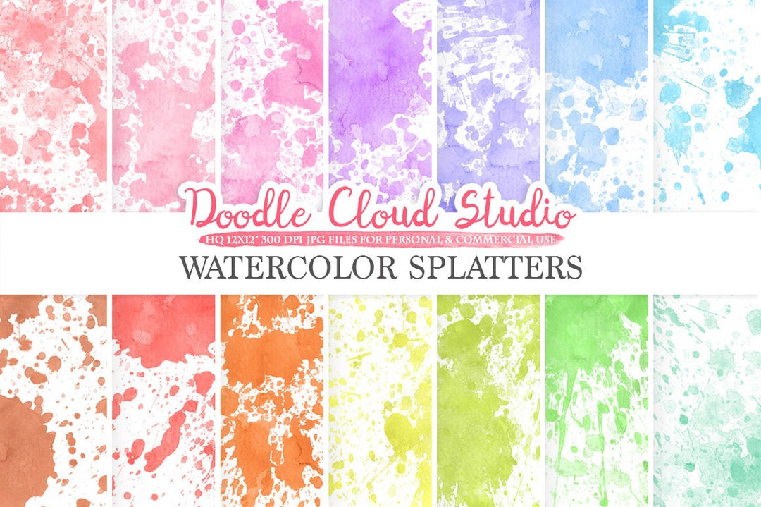 Paint Splatter Digital Paper, Watercolor Painted Splatters, Rainbow ...