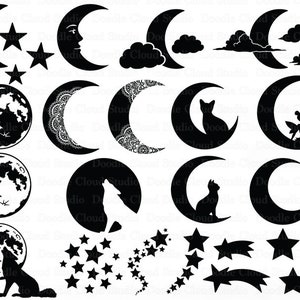 Moon Bundle SVG, Cat and Moon, Fairy Moon Svg, Half Moon, Full Moon ...