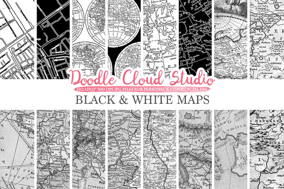 Black and White Maps Digital Paper, Vintage Old World Map, City Map ...