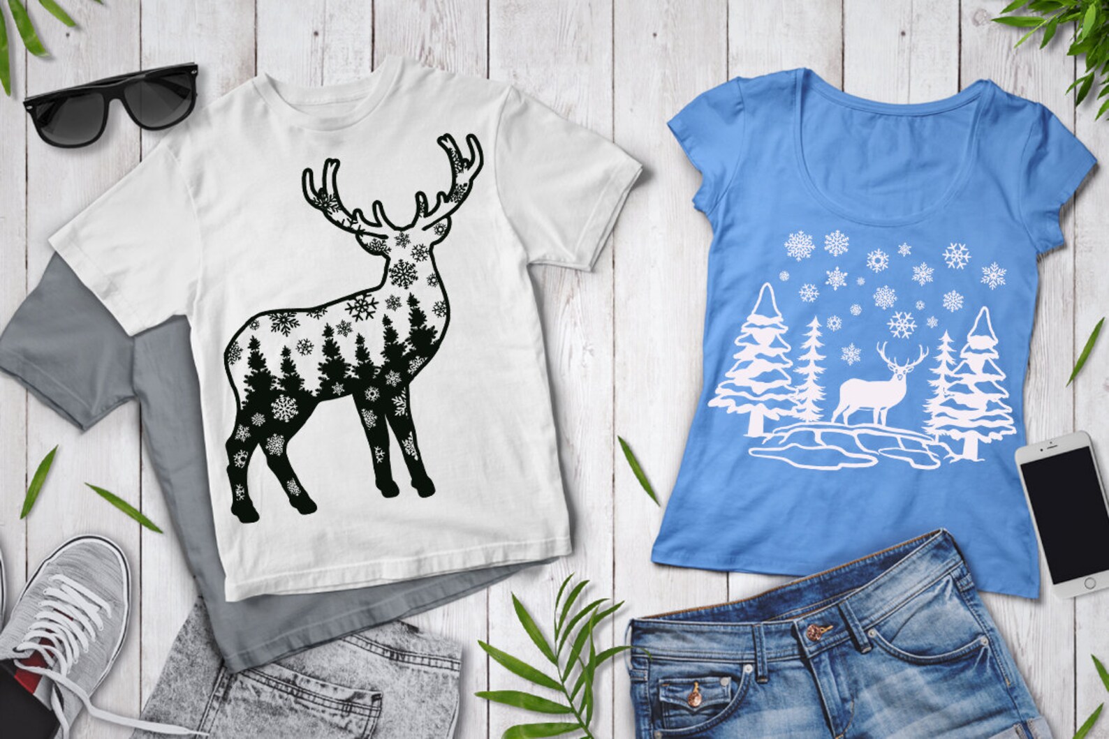 Deer SVG, Christmas Scene With Deer Bundle SVG, Winter Scene With Deer ...