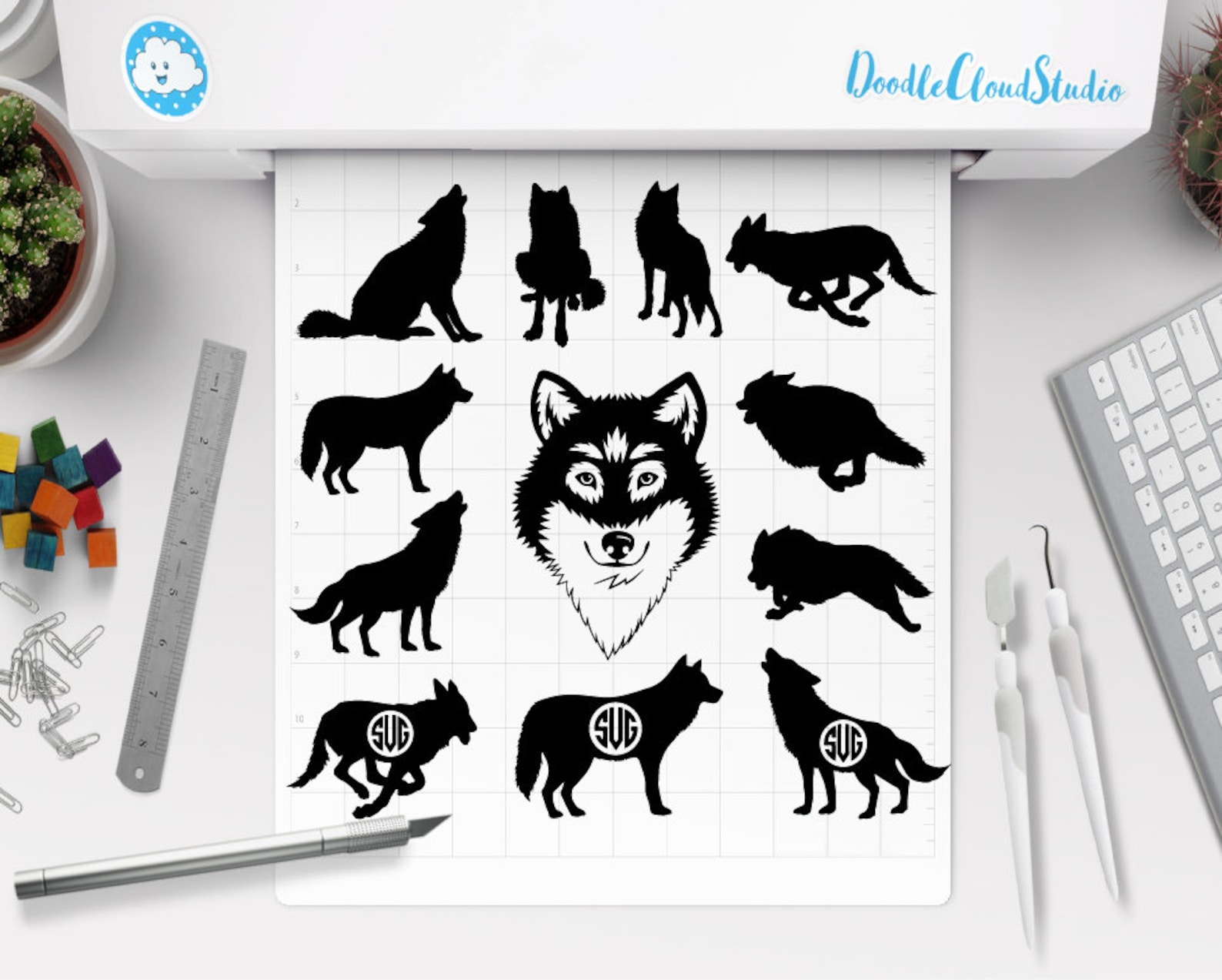 Wolf SVG, Wolf Monogram SVG, Wolf Head SVG Files for Silhouette Cameo ...