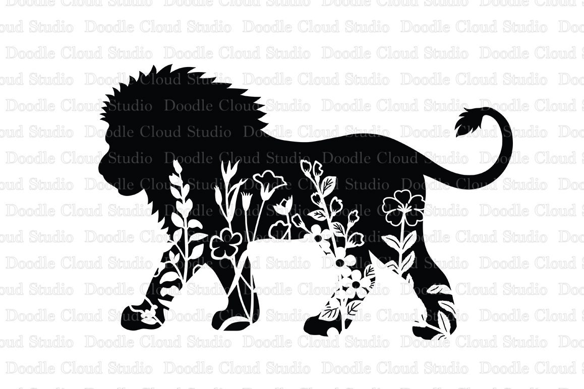 Lion SVG, Floral Lion SVG Files for Silhouette Cameo and Cricut. Flower ...