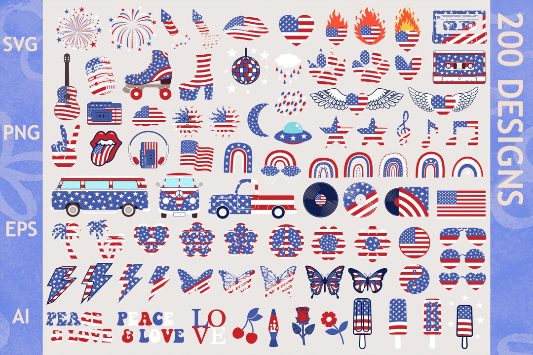 150 Retro 4th of July Clipart and SVG Cut Files, Groovy 4th of July PNG ...