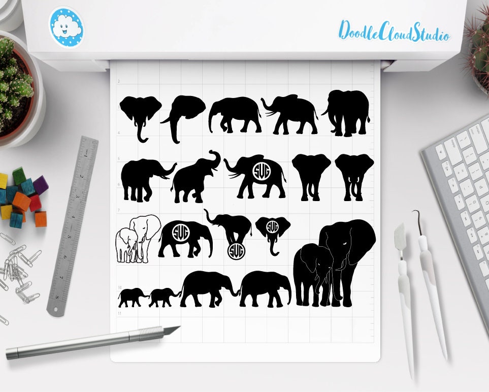 Elephants SVG Elephant family Elephant Monogram SVG files | Etsy