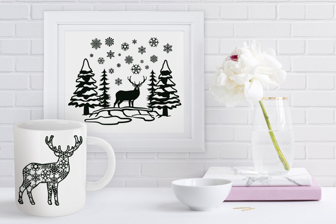 Deer SVG, Christmas Scene With Deer Bundle SVG, Winter Scene With Deer ...