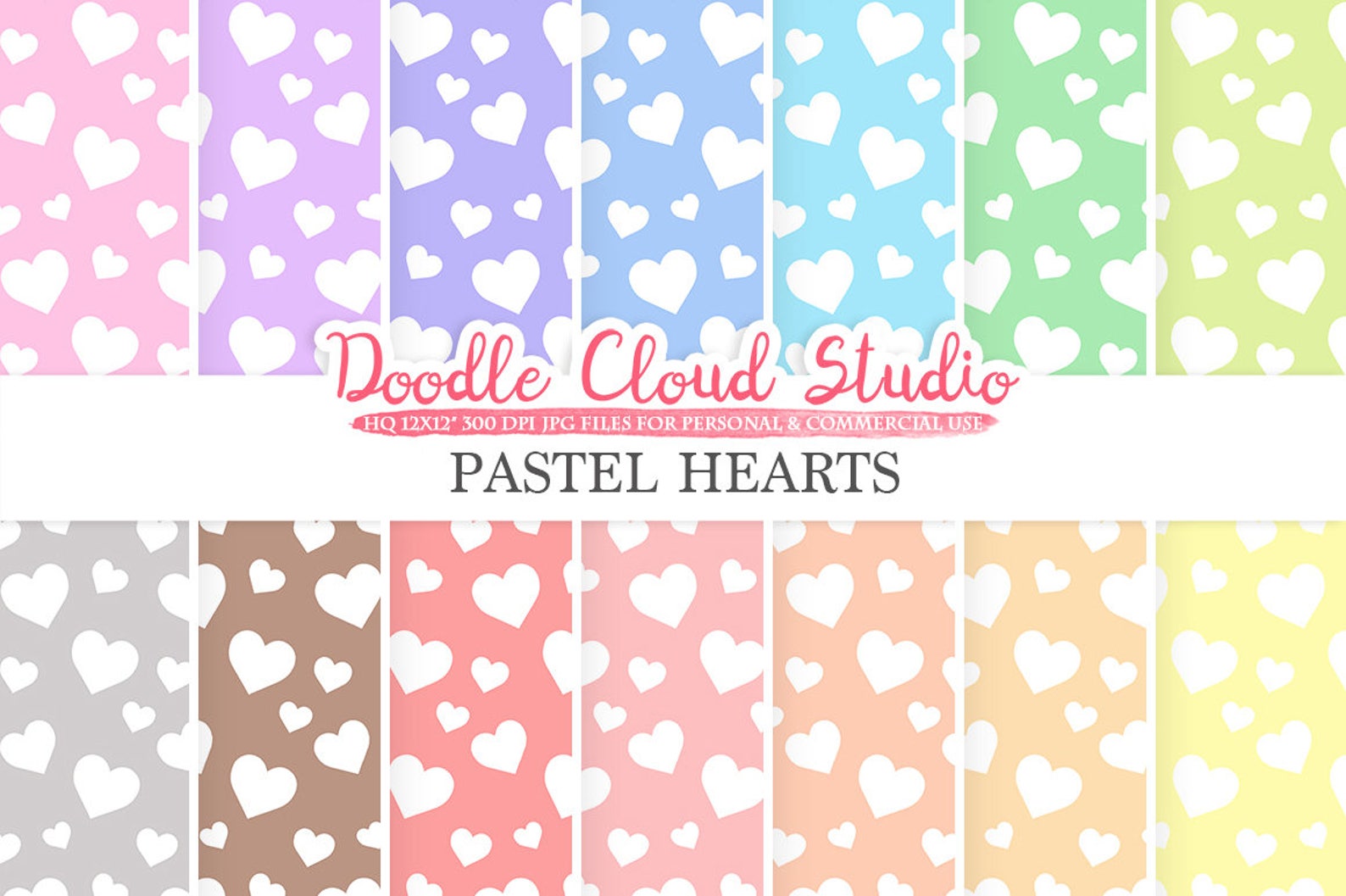 Pastel Hearts Digital Paper Hearts Patterns Digital Hearts | Etsy