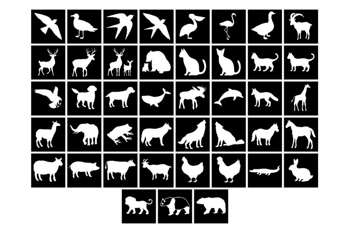 43 Animals Digital Stencil, Animals Bundles Stencil, Zoo Animals ...