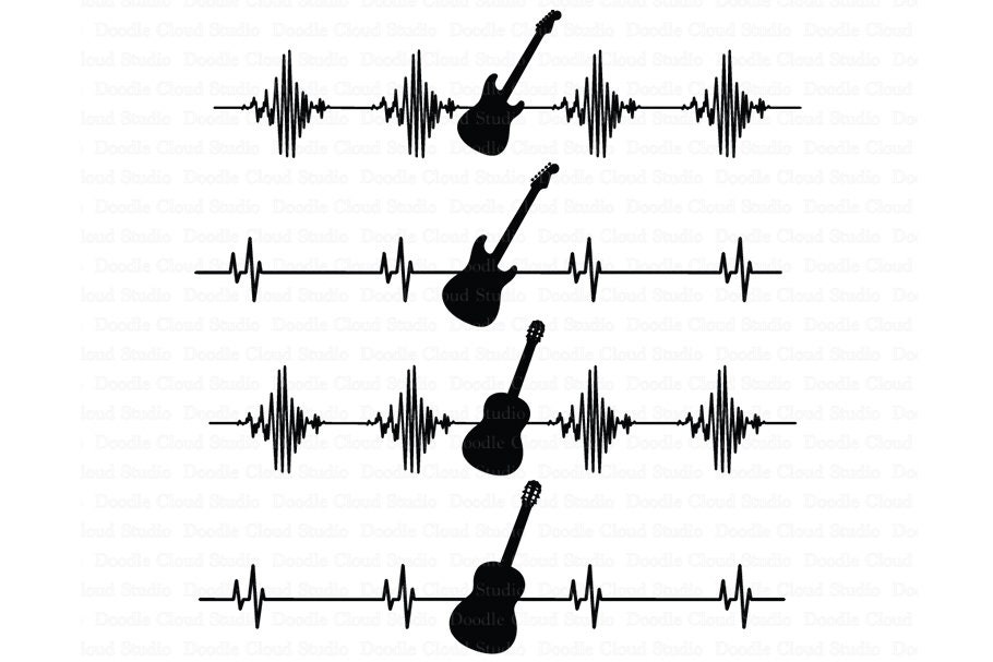 Heartbeat Electric & Acoustic Guitar SVG Files for Silhouette Cameo and ...