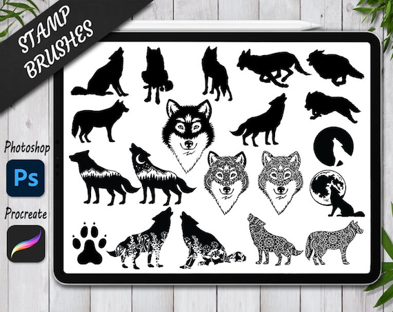 Wolf Stamps Brushes for Procreate and Photoshop. Procreate Stamp and ...
