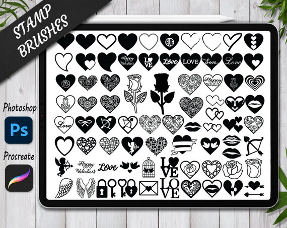 Heart Stamps Brushes for Procreate and Photoshop. Procreate Stamp and ...