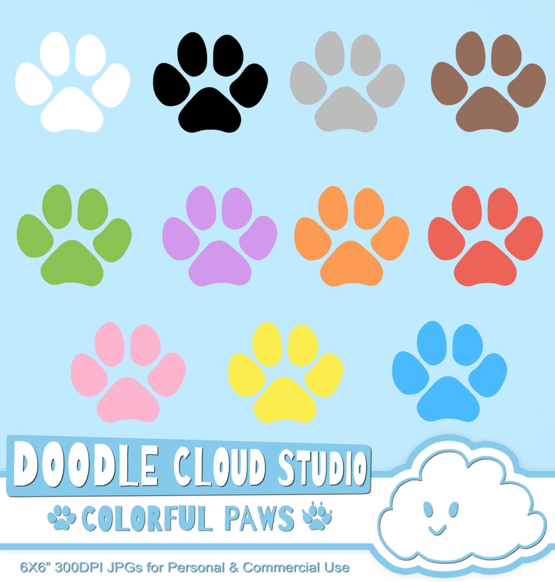 Colorful Paw Prints Cliparts, Dog / Cat Paws, Pet Clip Arts, Animal ...