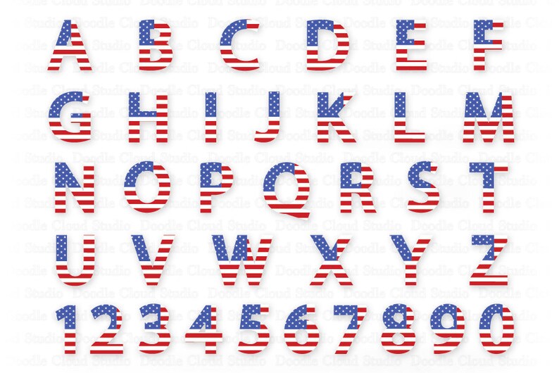 USA Flag Alphabet Numbers SVG, 4th of July Clipart (digital Download ...