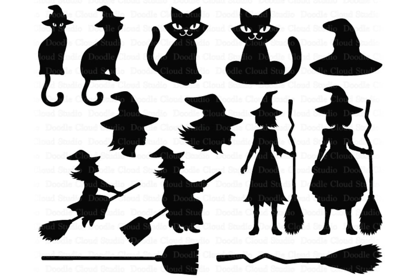 Witch SVG Bundle, Halloween Silhouette, Witch Hat, Black Cat (digital ...