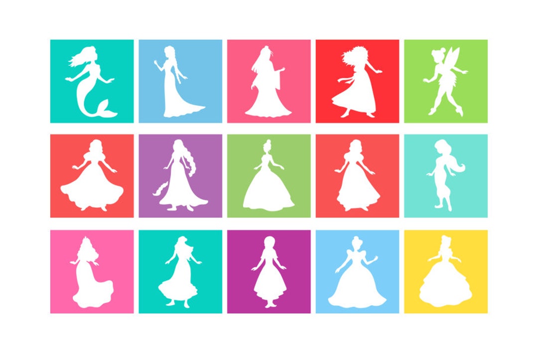 Princess Digital Stencil Templates SVG PNG, Princess Stencil, Cutting ...