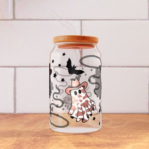 Cowboy Ghost 16oz Glass Can SVG PNG, Cow Stains Can Glass Wrap SVG ...