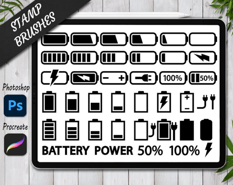 Battery Stamps Brushes for Procreate and Photoshop. Procreate Stamp and ...