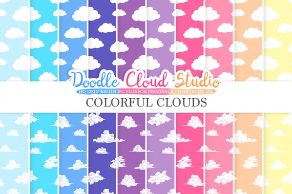 Colorful Clouds digital paper, Cloud patterns, Digital Clouds, sky day ...
