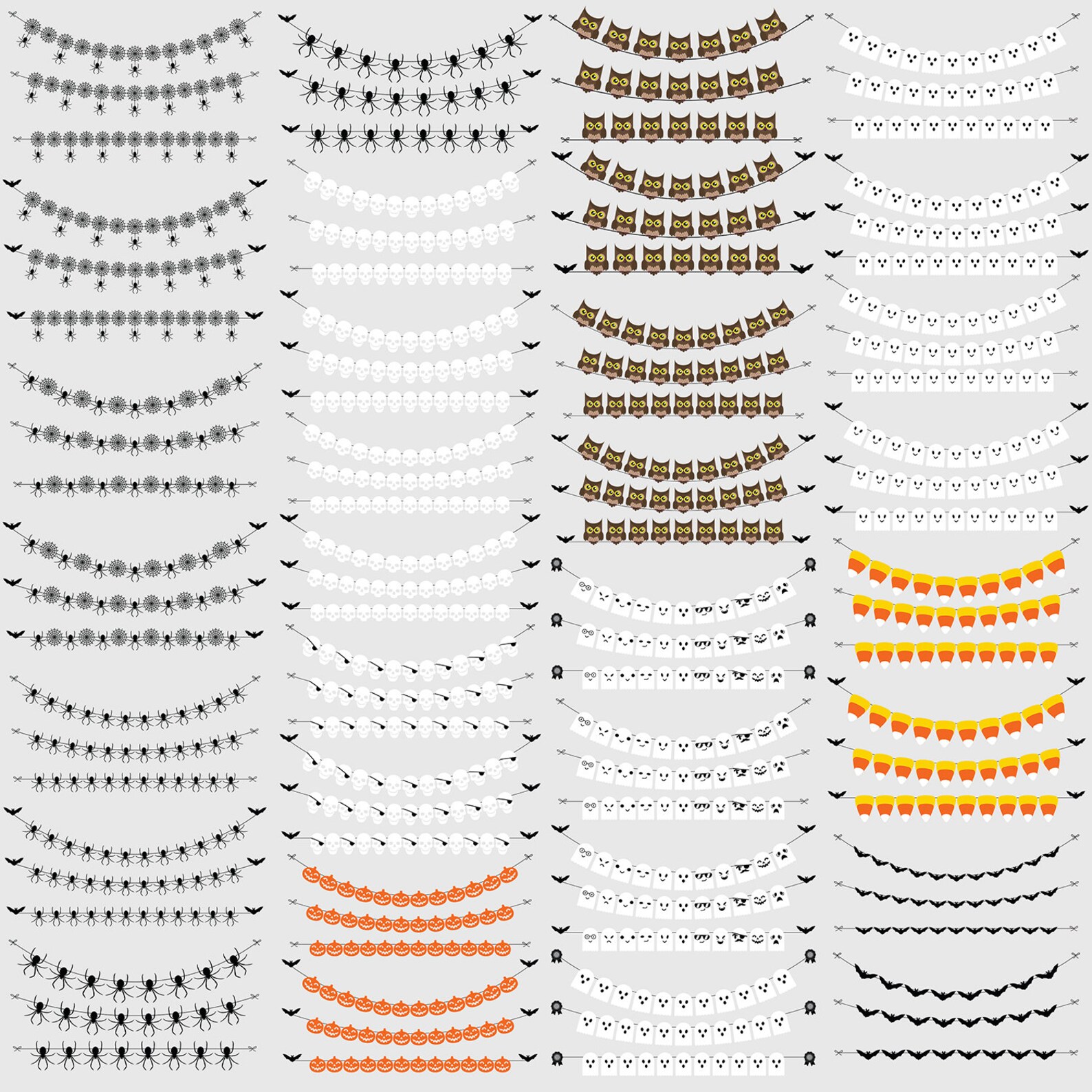 Halloween Bunting Banners Cliparts Pack Owls Ghosts Bats - Etsy