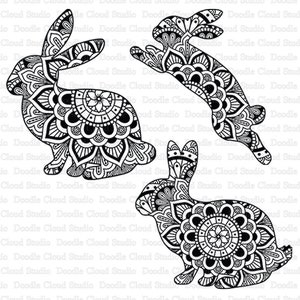 Rabbit SVG, Rabbit Mandala SVG, Bunny Mandala SVG Files for Silhouette ...