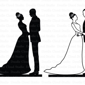 Wedding Cake Topper, Bride & Groom SVG Files for Silhouette Cameo and ...