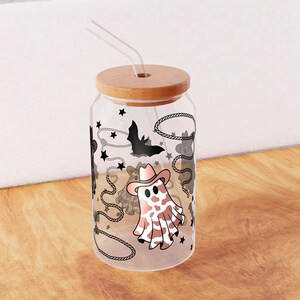 Cowboy Ghost 16oz Glass Can SVG PNG, Cow Stains Can Glass Wrap SVG ...