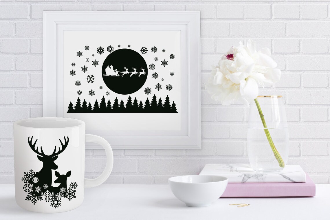 Deer SVG Winter Scene With Deer Bundle SVG Christmas Scene - Etsy