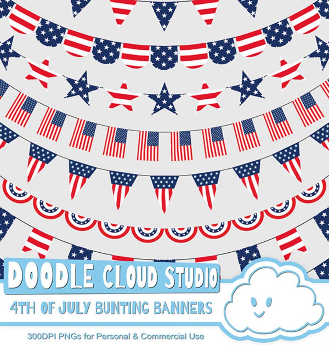 4th of July Bunting Banners Clipart, Patriotic Flags, Stars & Stripes ...