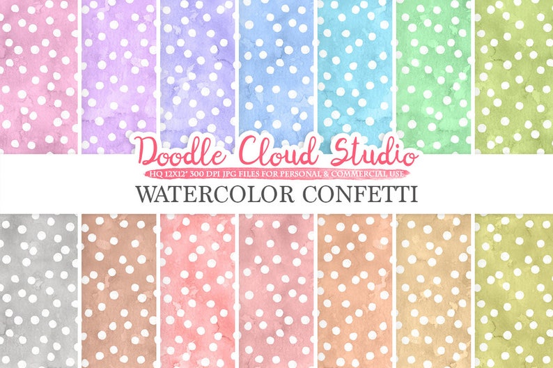 Watercolor Confetti Digital Paper, Confetti Patterns, Pastel Watercolor ...