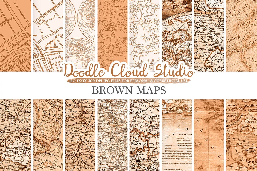 Brown Vintage Maps Digital Paper, Old World Map, City Map, Nautical ...