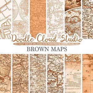 Brown Vintage Maps Digital Paper, Old World Map, City Map, Nautical ...