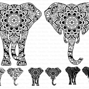 Elephant SVG, Elephant Head Mandala SVG Files for Silhouette Cameo and ...