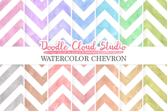 Watercolor Chevron digital paper, ZigZag patterns, pastel colors ...