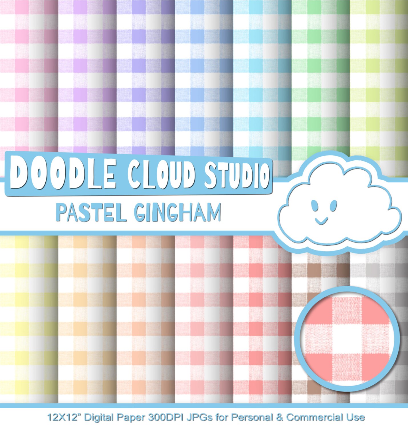 Pastel Gingham Digital Paper Realistic Tablecloth Picnic - Etsy