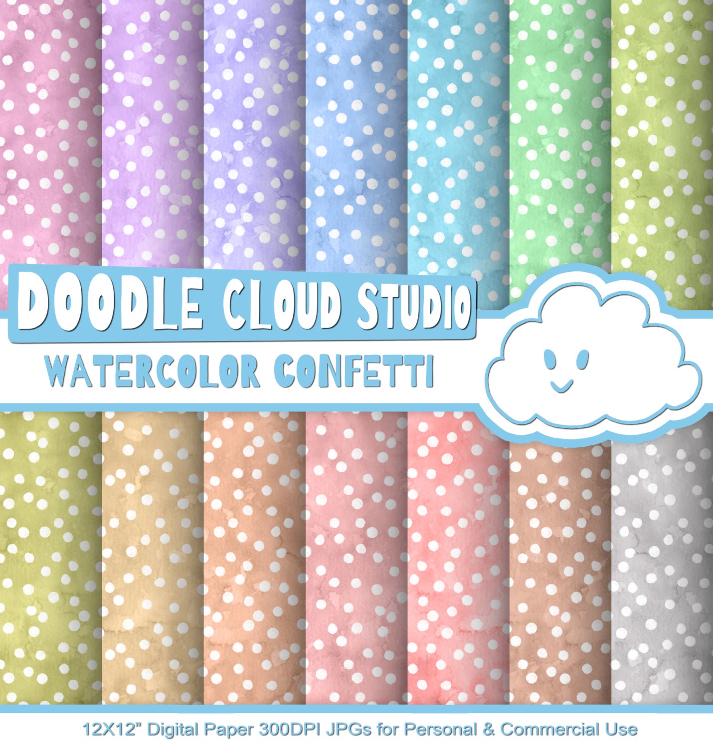 Watercolor Confetti Digital Paper, Confetti Patterns, Pastel Watercolor ...